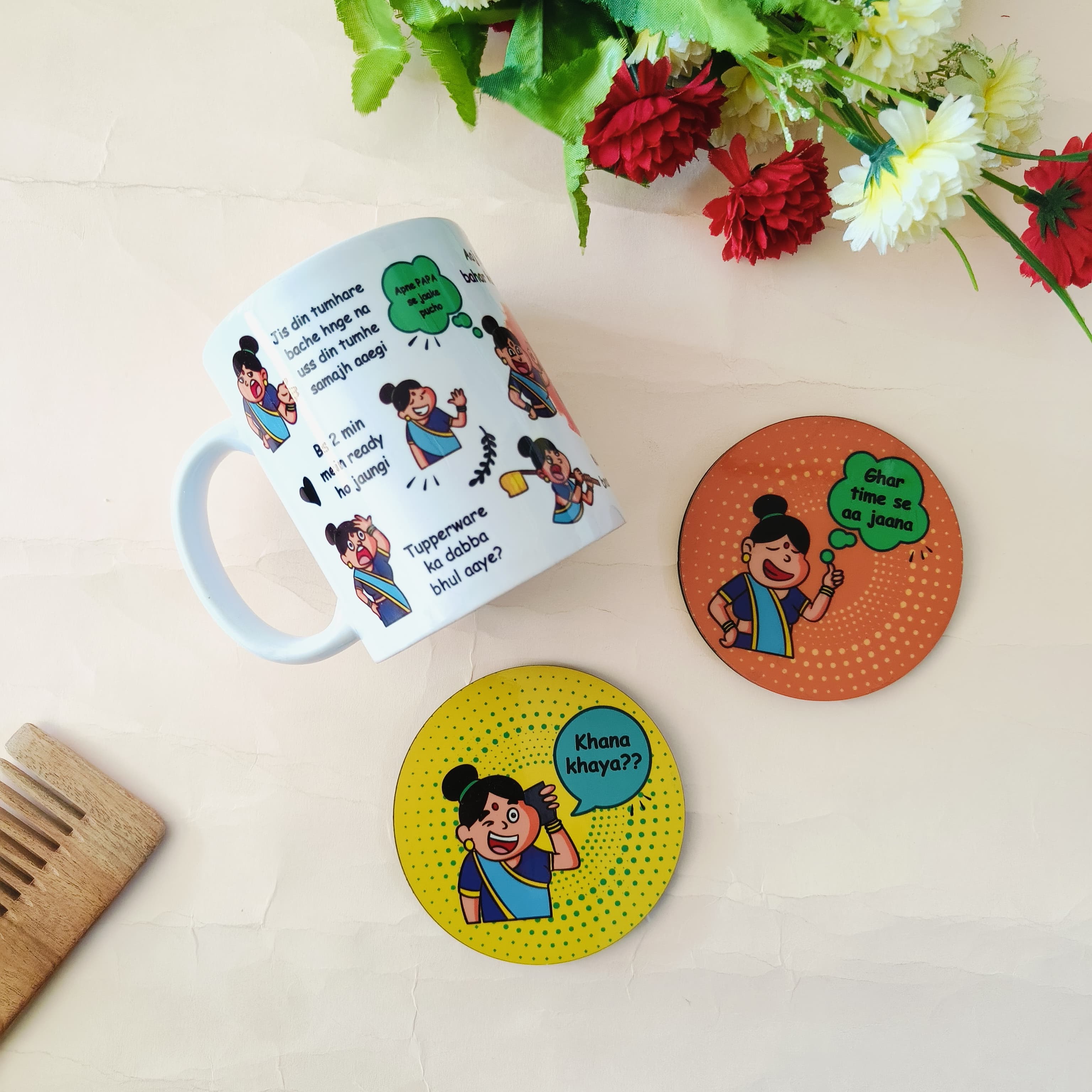 The great Indian MOM mug and coster set