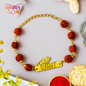 Rudraksha Mor Pankh Brass Rakhi With Name